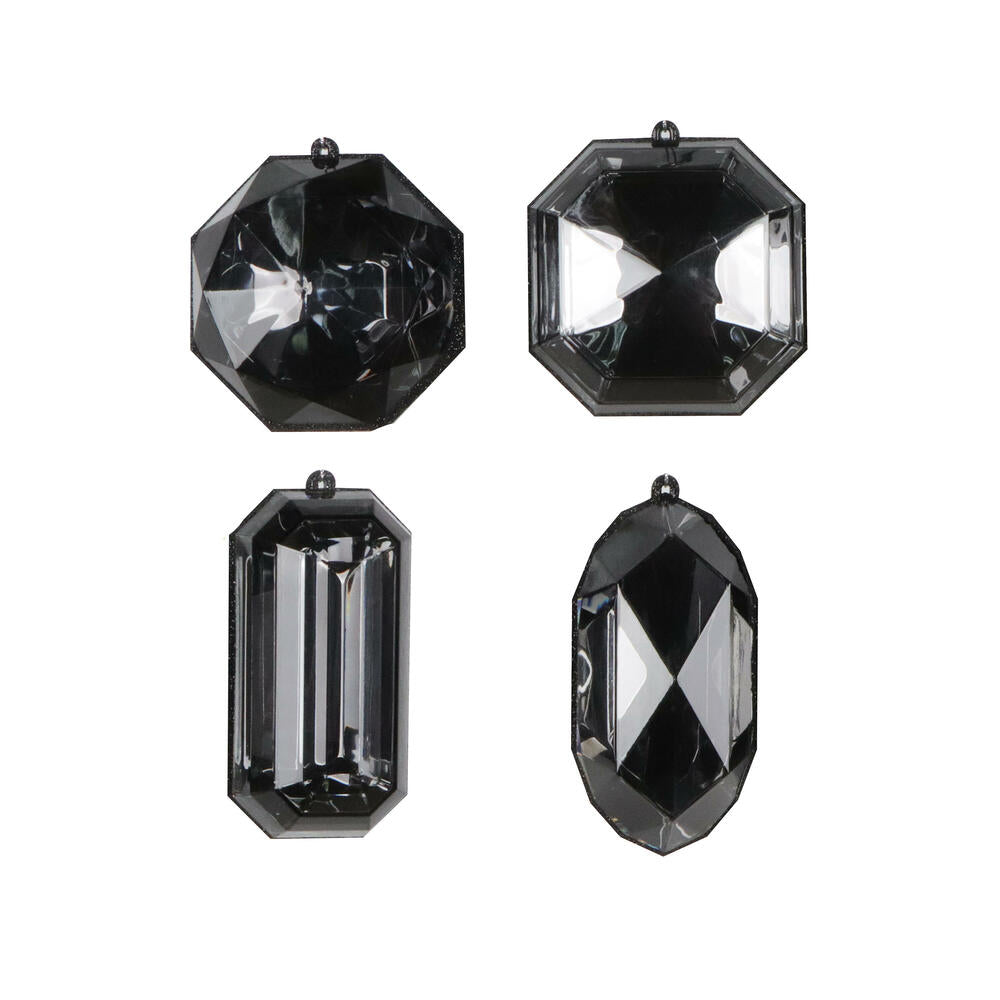 4–5″ Black Rectangle Jewel Glitter Ornaments - Set for 4 | Michaels