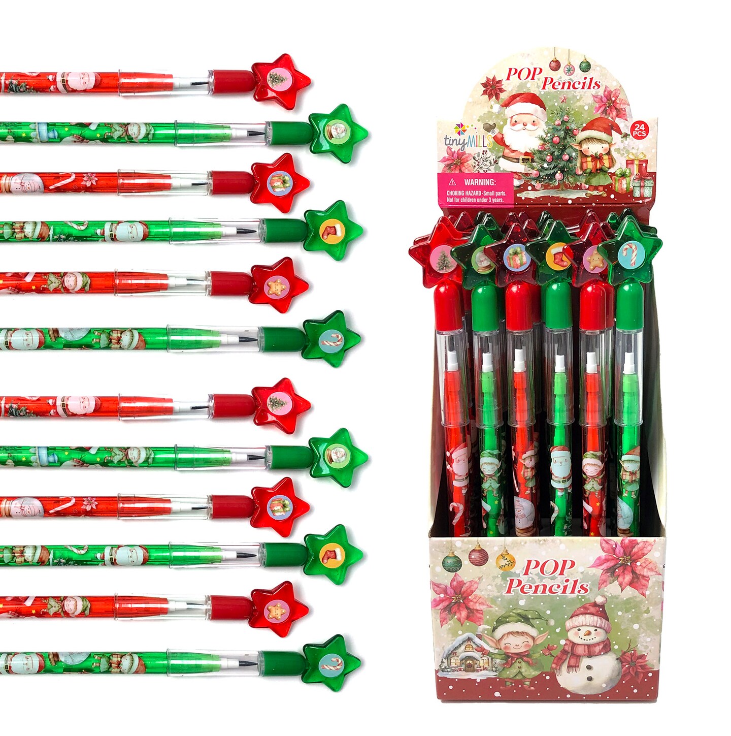 TINYMILLS Christmas Pop Pencils, 24 Pack Holiday Mechanical Pencils ...