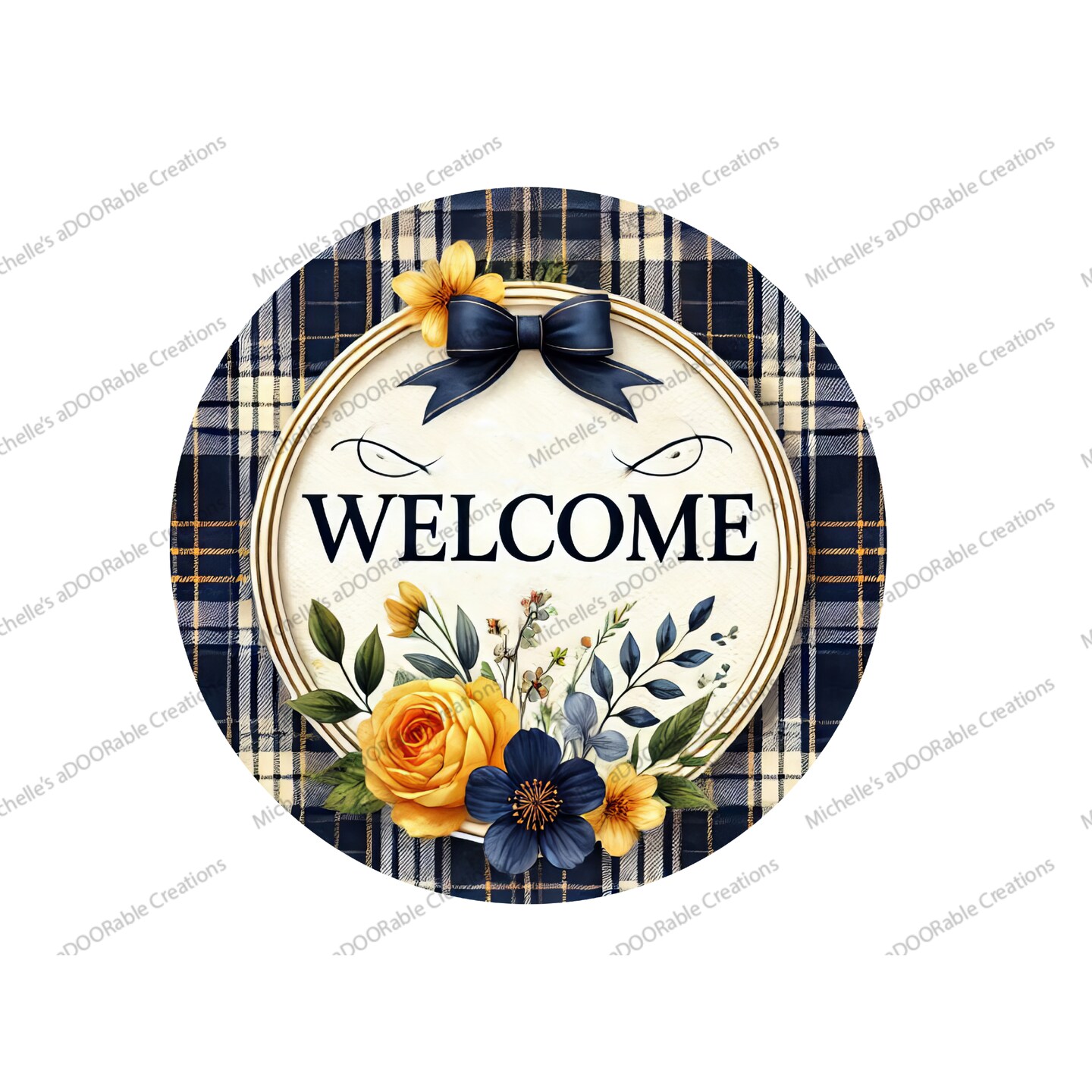 Welcome Blue Plaid Metal Sign | Michaels