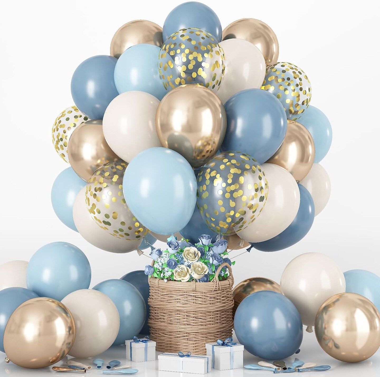 Dusty Blue Balloon Set, 60Pcs 12 Inch Slate Baby Blue White Sand Latex Balloon with Metallic ...
