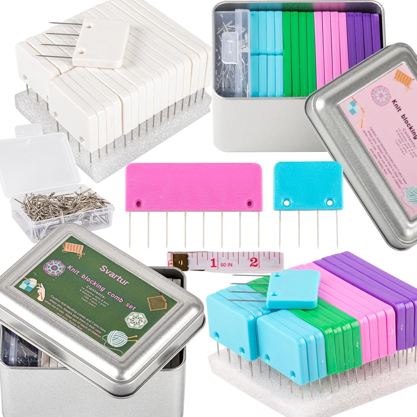 Pack of 2 Knit Blocking Pins, 40 Crochet Knitting Combs & 200 T-Pins ...