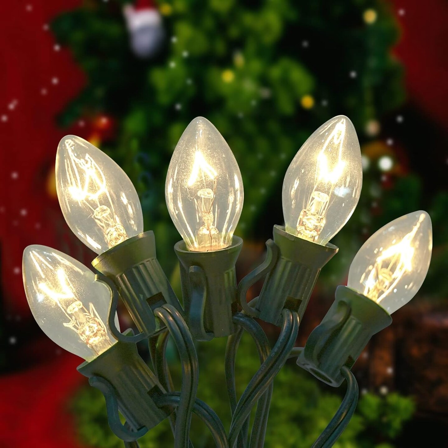 C7 Christmas Lights 25Ft Outdoor String Lights – 27 Clear Warm White ...