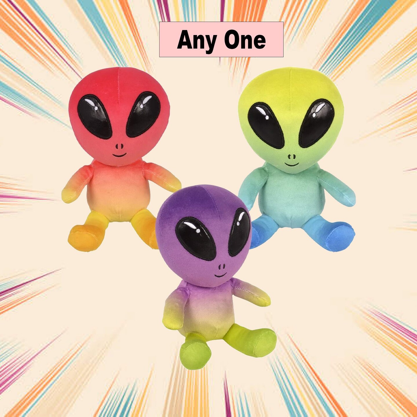 7 Inches Tye Dye Alien Plush Toy Assorted Colors Soft Prize with Hang ...