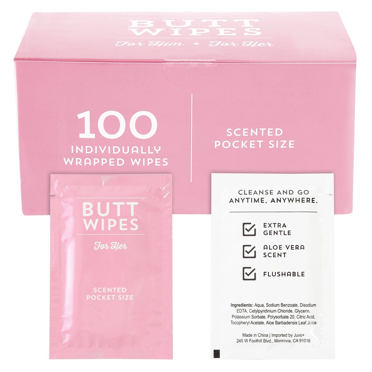 100 Pack Wet Travel Butt Wipes, Adult Flushable Wipes, Individually Wrapped for Adults (Aloe ...