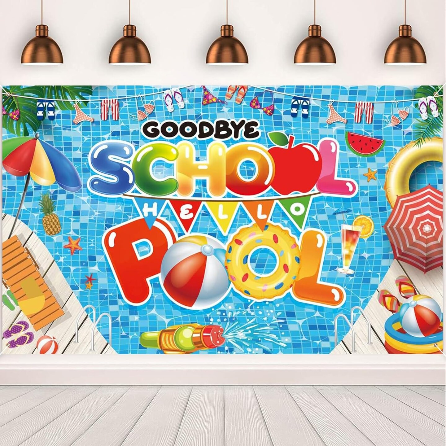 Goodbye School Hello Pool Backdrop Banner, 72.8" x 43.3" School's Out ...