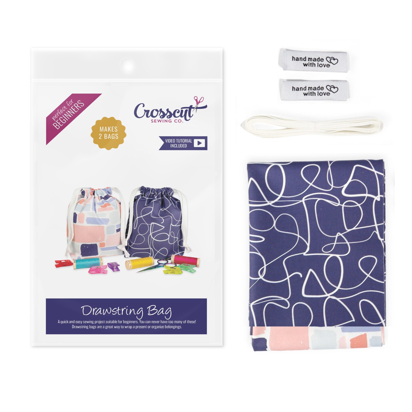 Crosscut Sewing Co.® Drawstring Bag Sewing Kit - Beginner Sewing ...