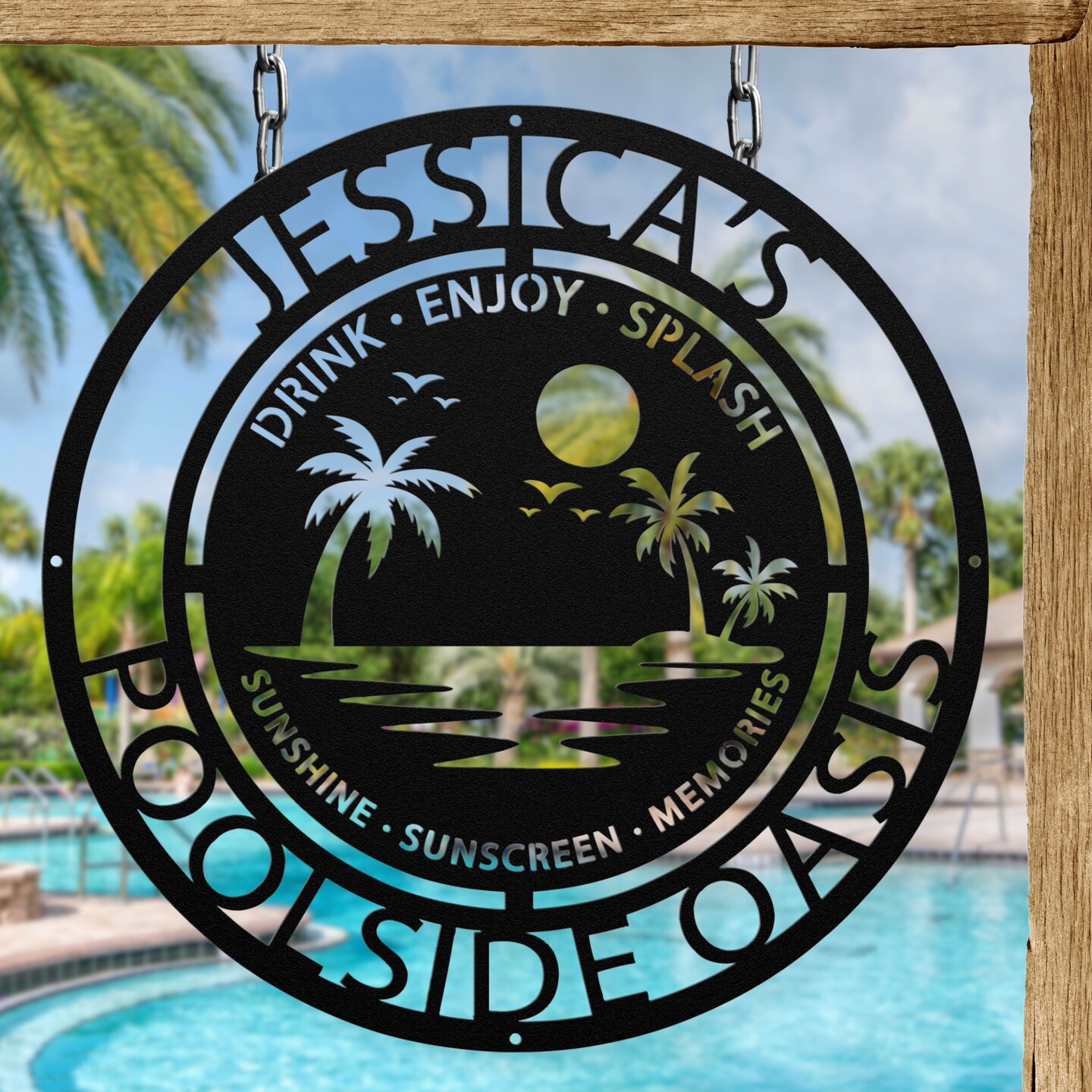 Poolside Pool Sign Metal Funny Family Backyard Tropical Decor Splash ...