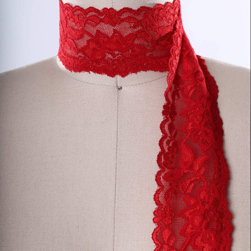 2 Yards Candy Apple Red Stretch Lace 2" Wide Floral Elastic Trim for ...