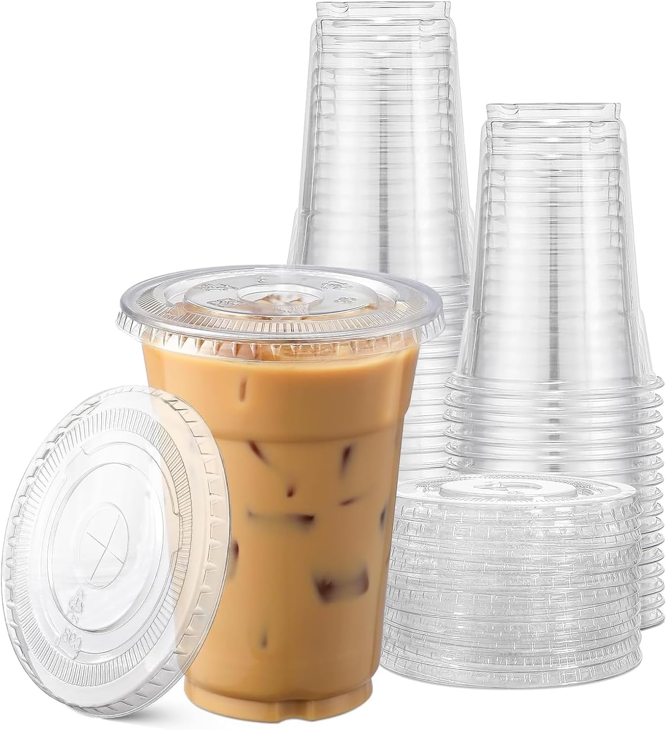 Plastic Cups with Flat Lids 100 Sets 16 oz, Clear Crystal drink cups ...