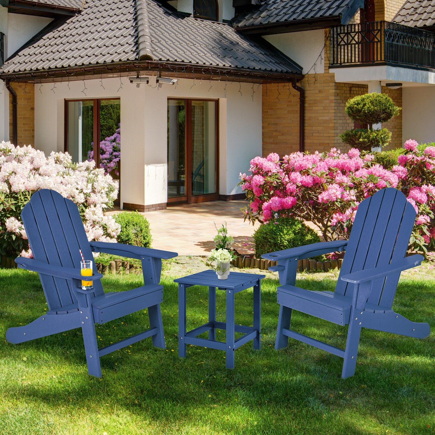PE Weather Resistant Patio Adirondack Chair with Cup Holder and Wide ...