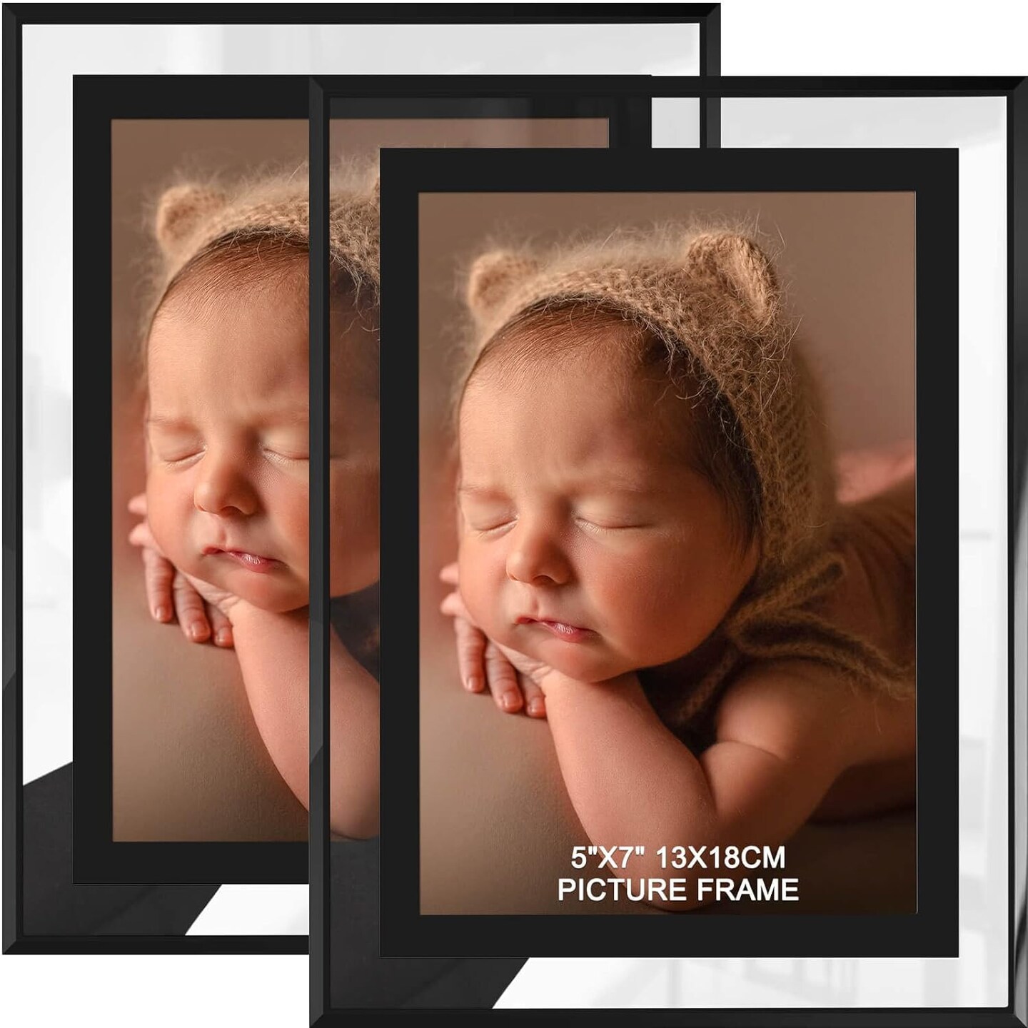 5x7 Picture Frames Set of 2, Black Glass Photo Frame, Only for Tabletop ...