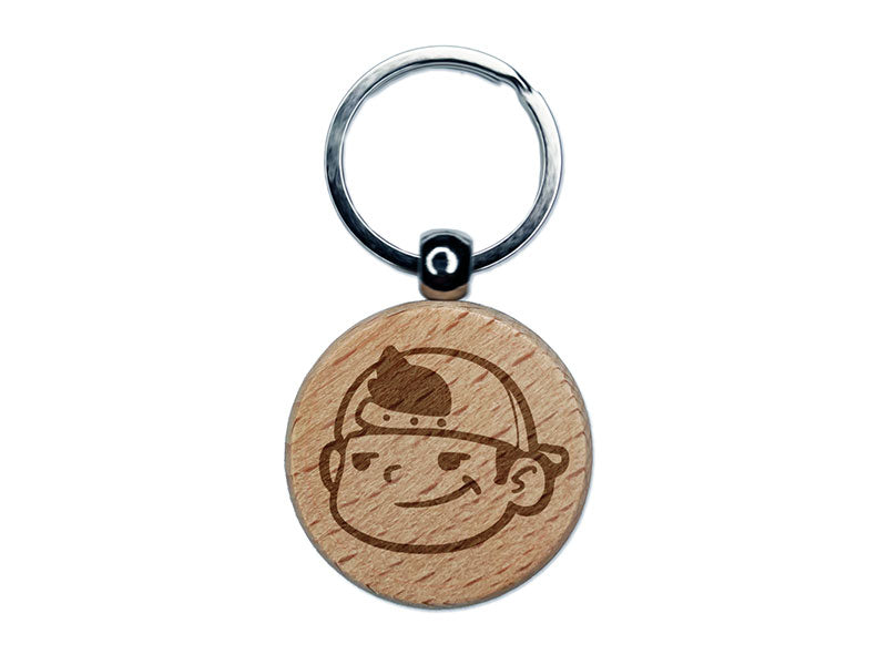 Cool Kid Boy With Backwards Hat Baseball Cap Engraved Wood Round ...