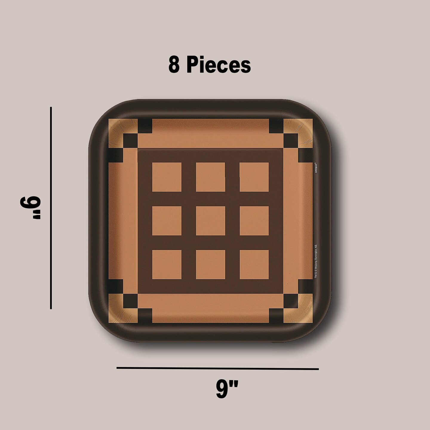 8 Count Brown Minecraft Party Square Paper Dinner Plates 9" Themed ...