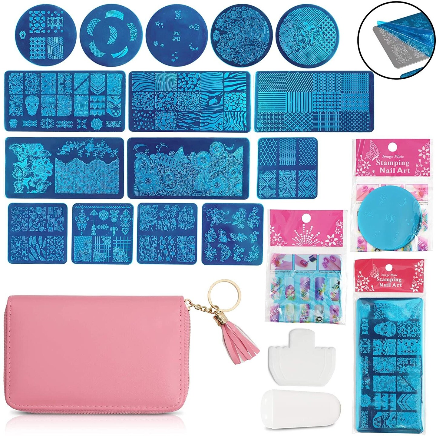 18 Piece Nail Stamper Kit with Stamps, Plates & Stencils, Manicure Nail ...