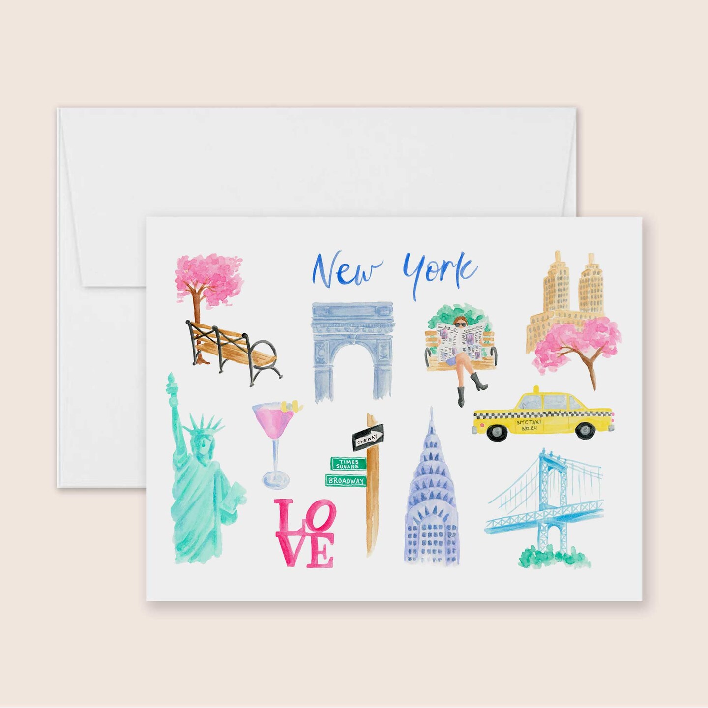 New York City Note Card Set, NYC Taxi, Statue of Liberty, Brooklyn ...