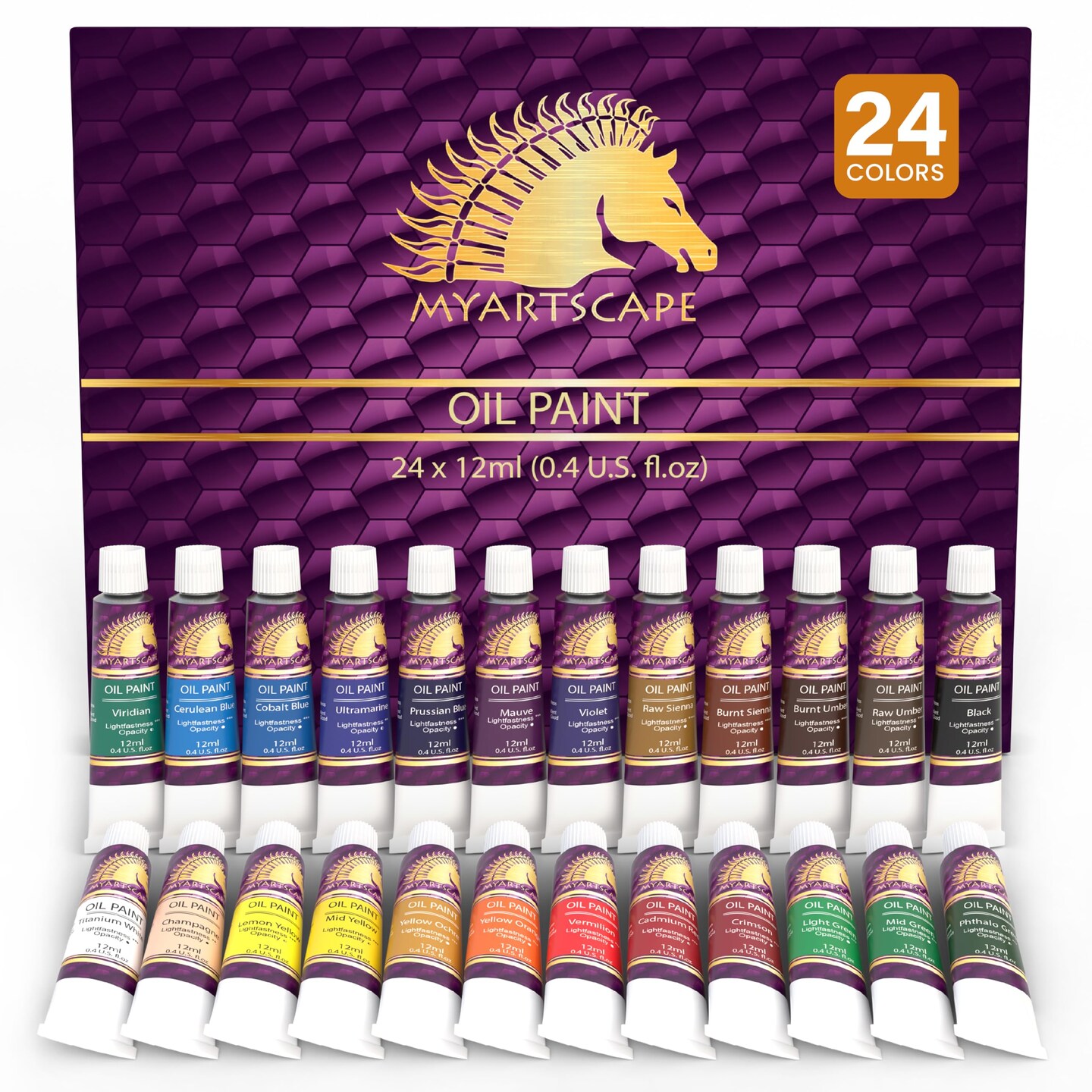 Oil Paint Set - 12ml x 24 Tubes - Lightfast - Heavy Body - Oil-based ...