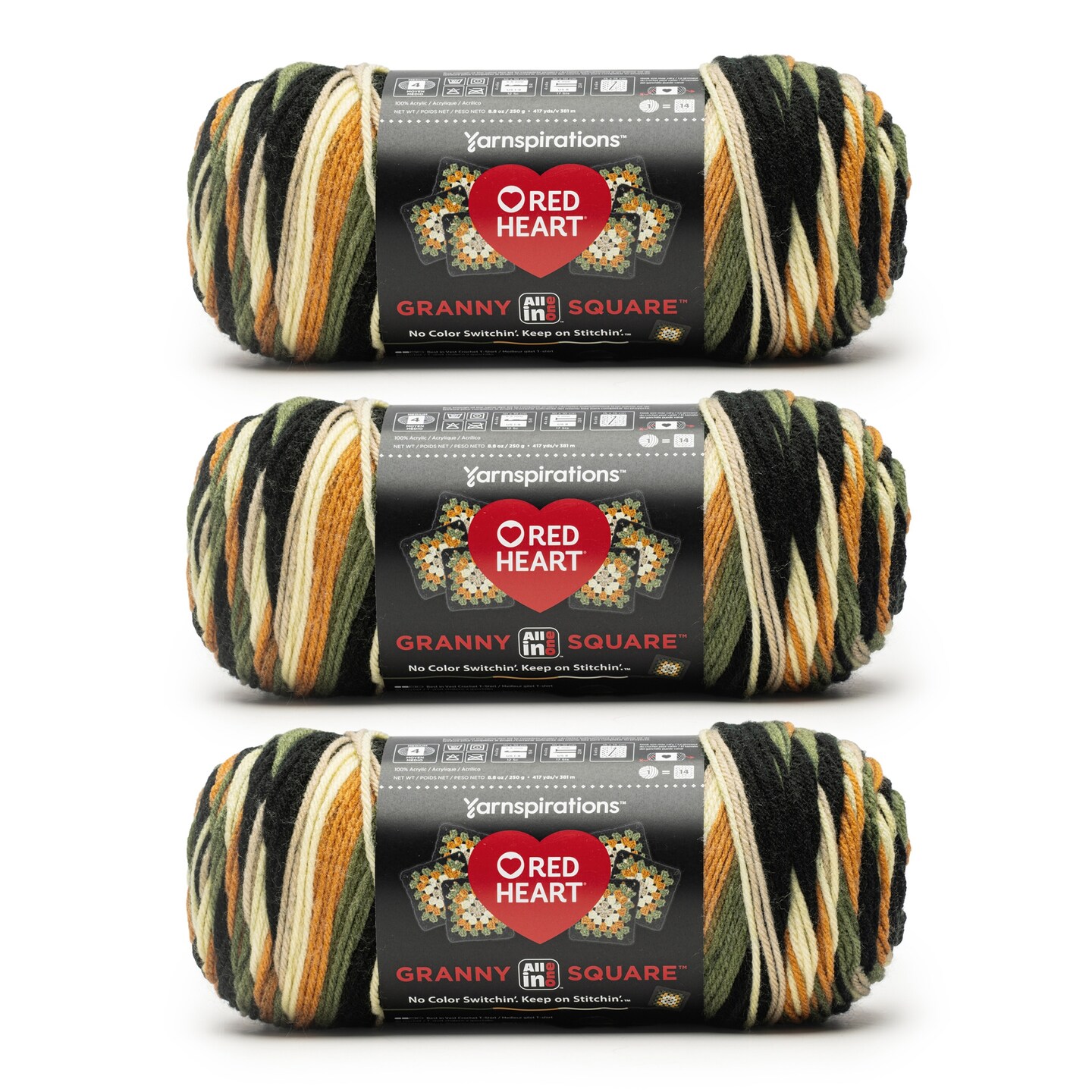 Red Heart All in One Granny Square Yarn 24 Pack-Amber Moss, Count: 8 ...