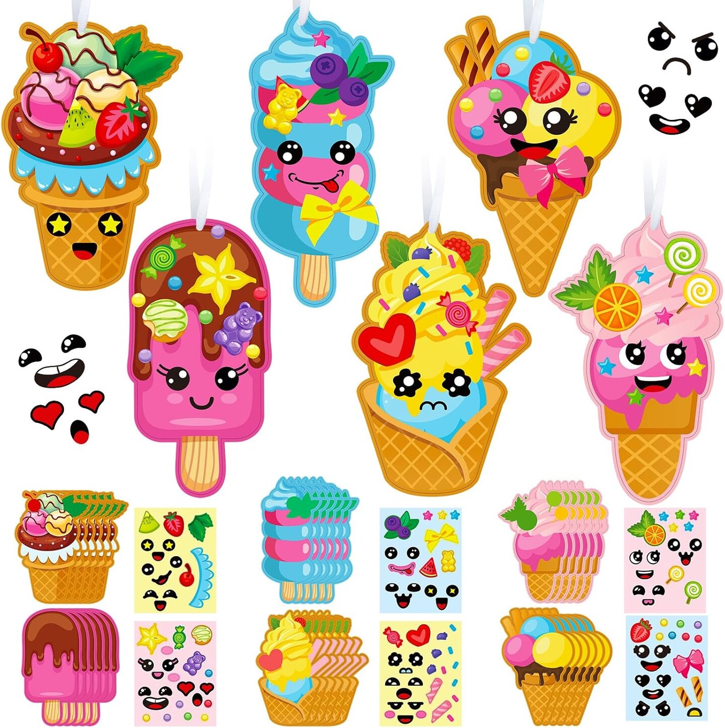 24 Packs Summer Ice Cream Craft Kits for Kids Summer DIY Sweets Sticker ...