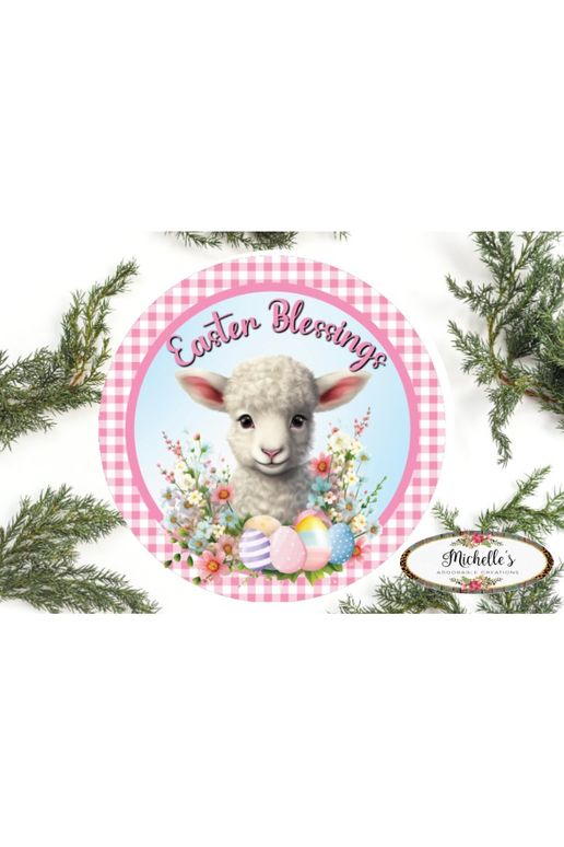 Easter Blessings Lamb Pink Gingham Sign | Michaels