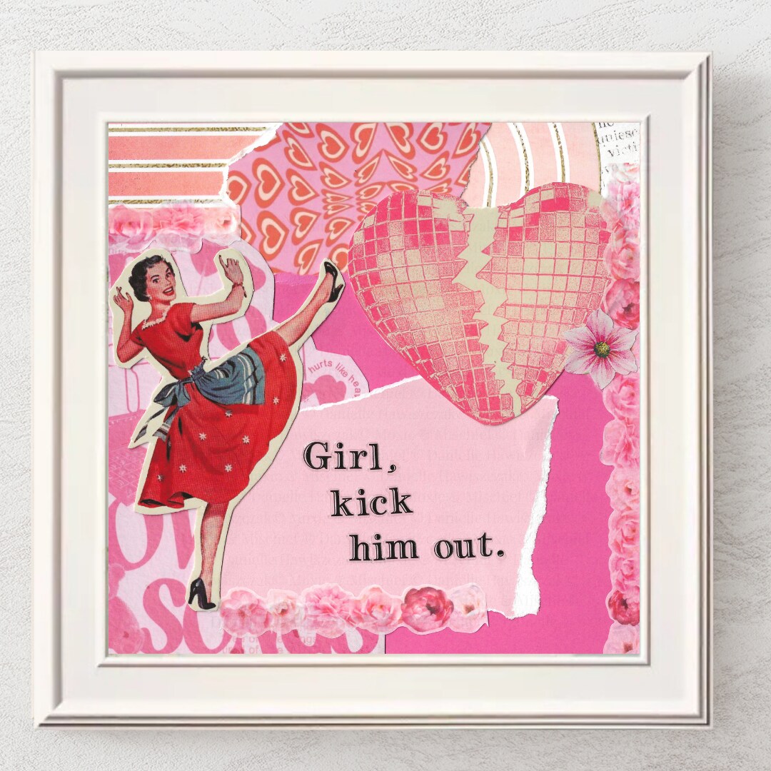 Girl Kick Him Out | Funny Feminist Retro Collage Print | MakerPlace by ...