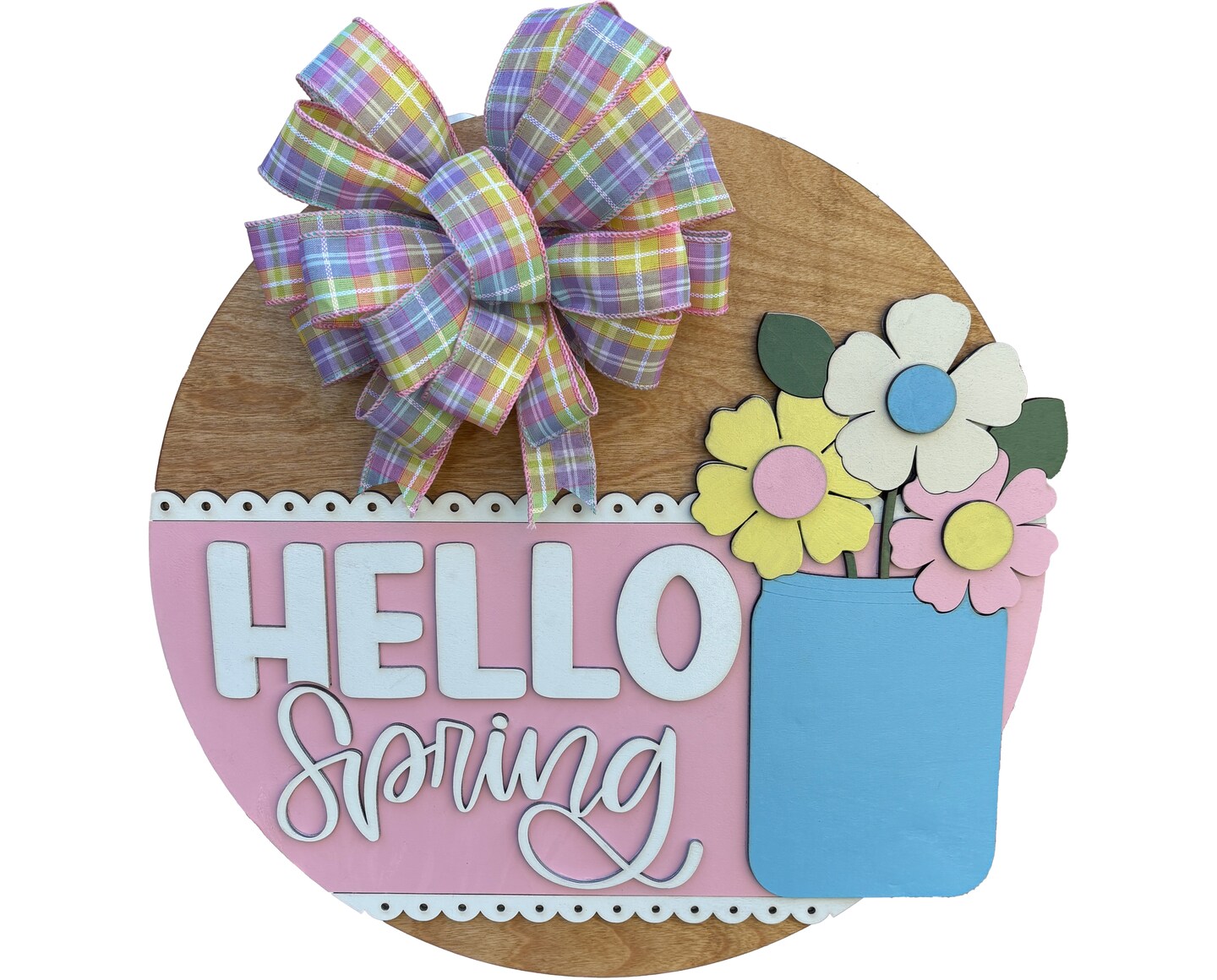 Hello Spring Door Hanger with Flowers and a Bow, Spring Door Decor ...