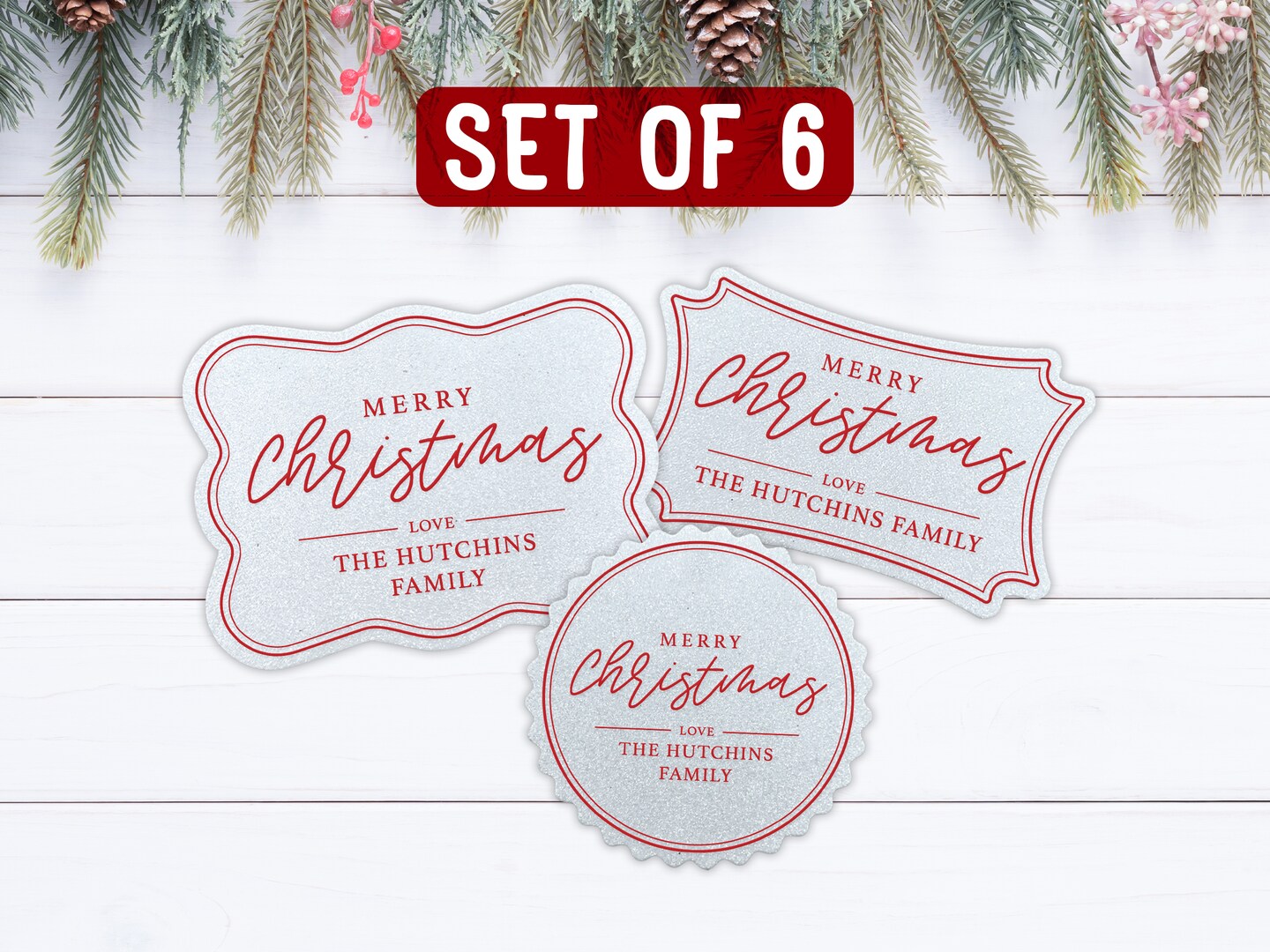 White Glitter Merry Christmas Tags | Set of 6 | Personalized Gift Tags ...