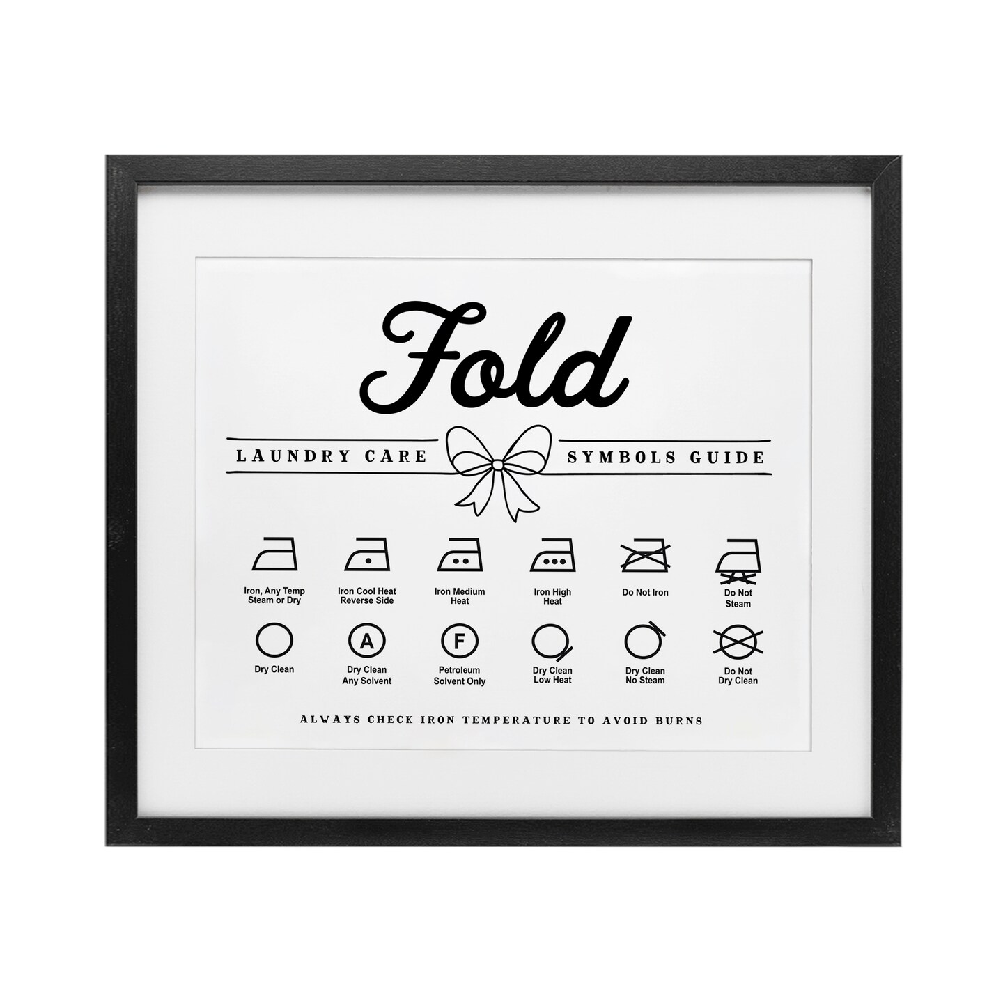 Stupell Industries Fold Laundry Symbols Bow Detail Framed Print Under Glass, design by Lettered ...