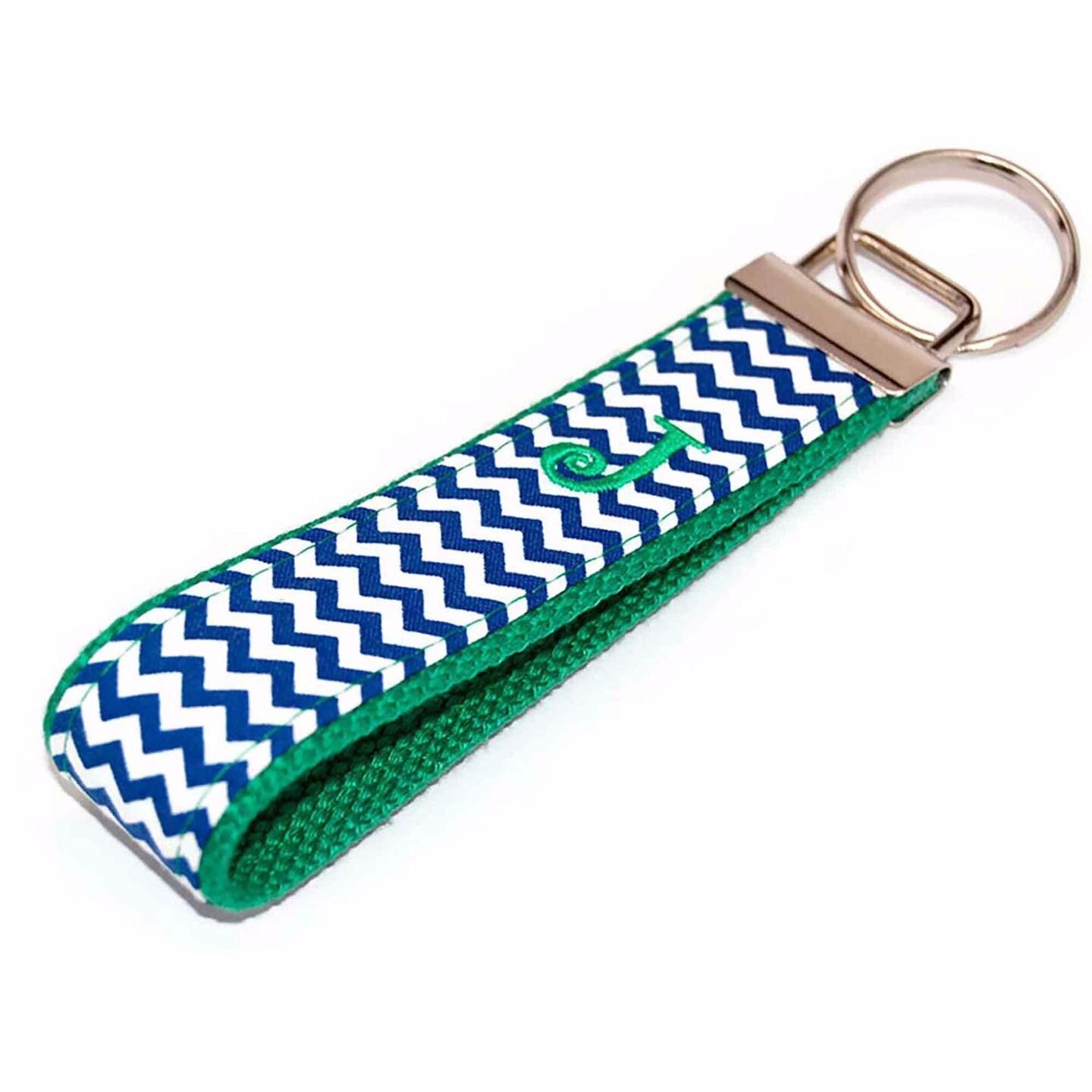 Personalized Custom Royal Blue on Kelly Green Embroidered Keychain ...