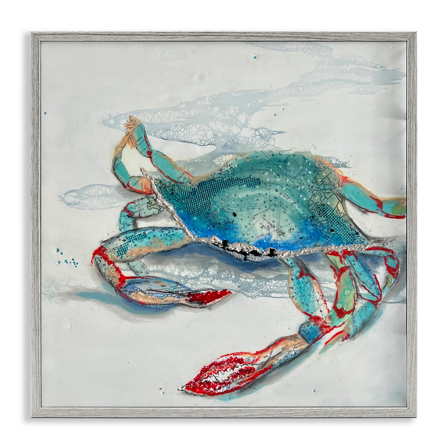 Stupell Industries Blue Crab with Abstract Motifs Framed Giclee By ...