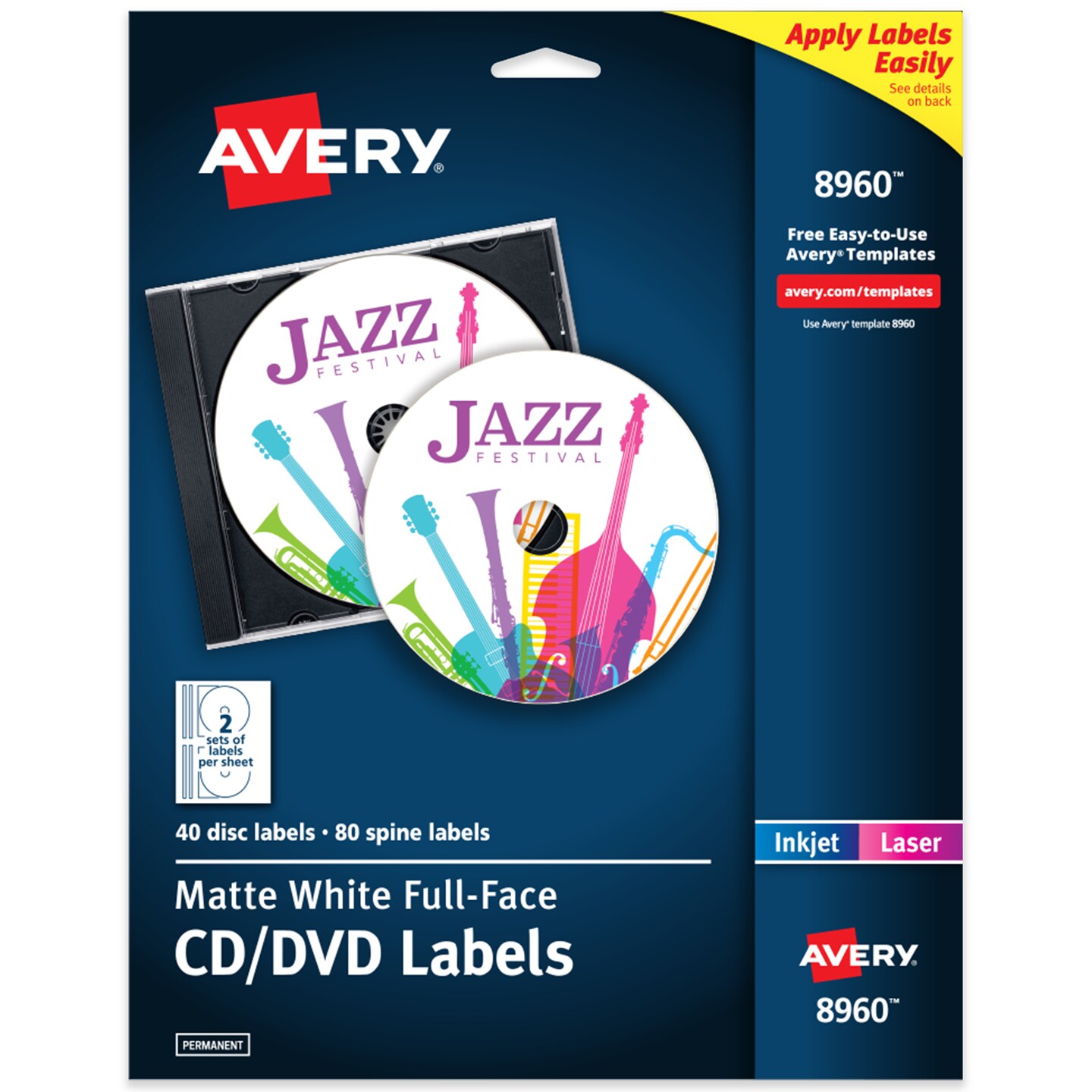 Avery Printable Full-Face CD Labels, Matte White, Permanent Adhesive ...