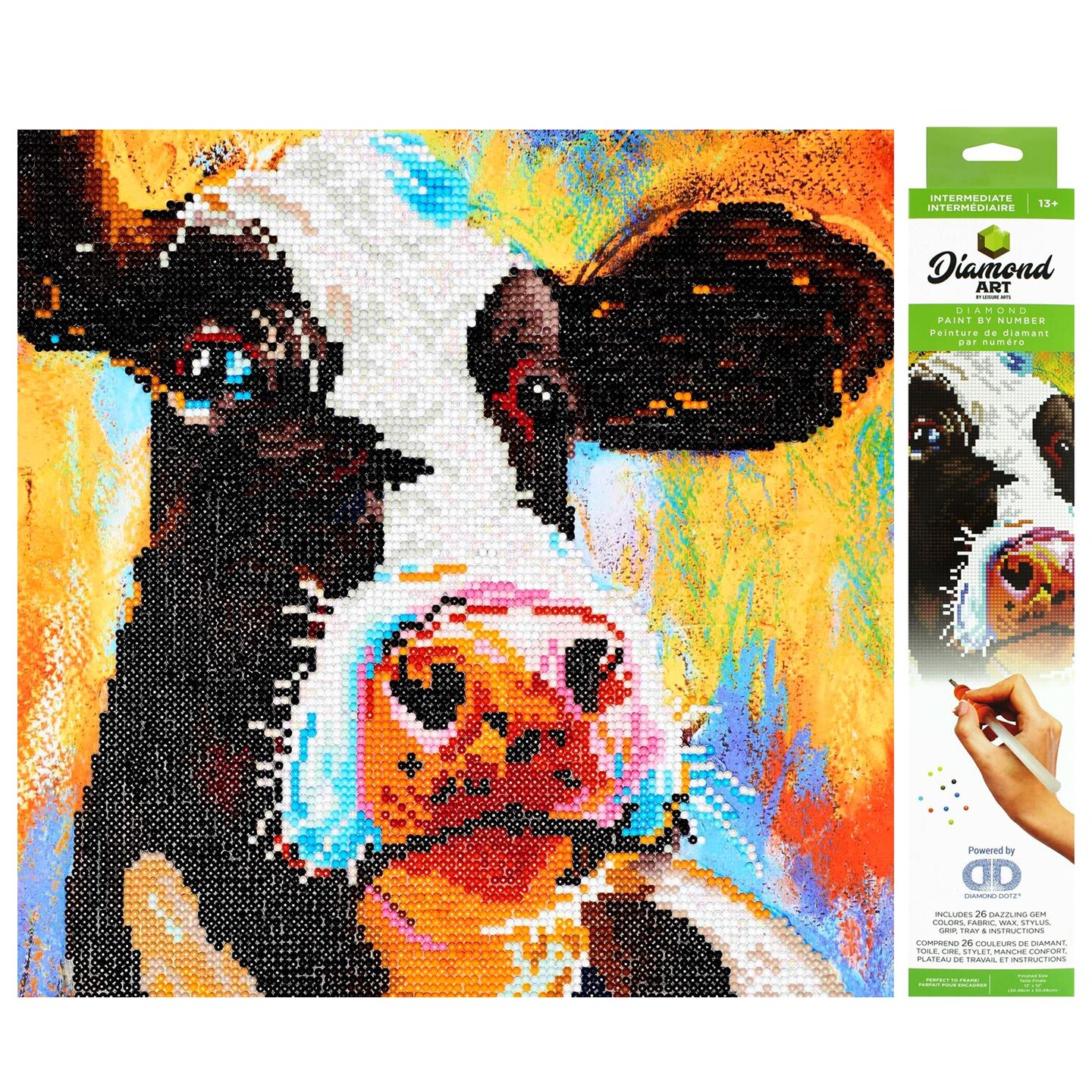 Diamond Art By Leisure Arts Painted Cow, 12"X12", Intermediate Diamond ...