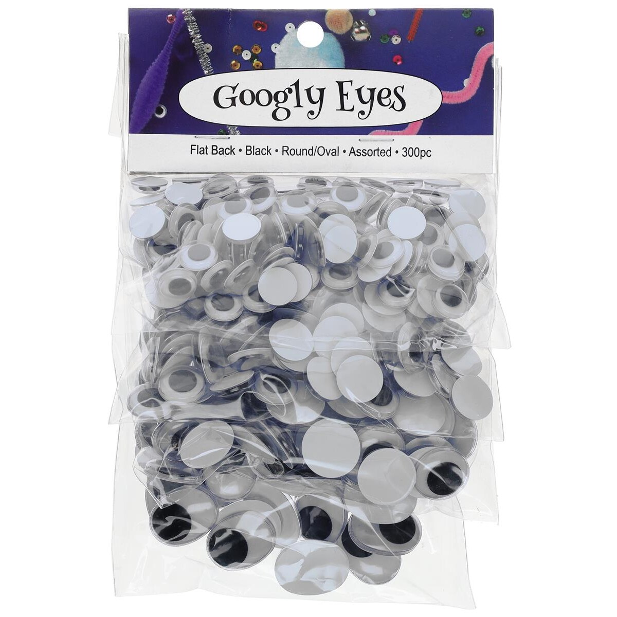 PA Essentials Google Eyes Flat Back Round/Oval Assorted Black, 300pcs ...