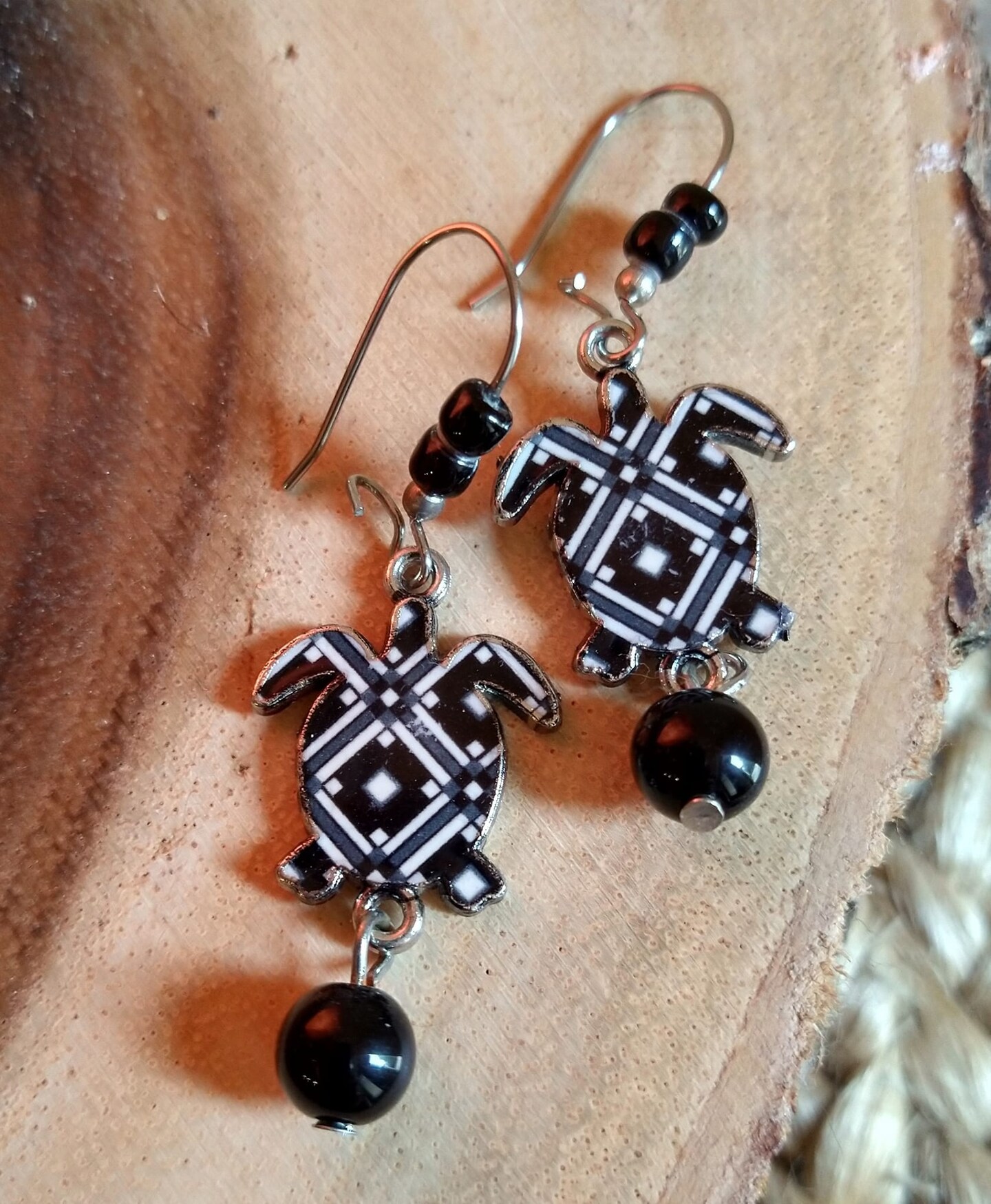Turtle Earrings with Aztec Design in Black and White | MakerPlace by ...