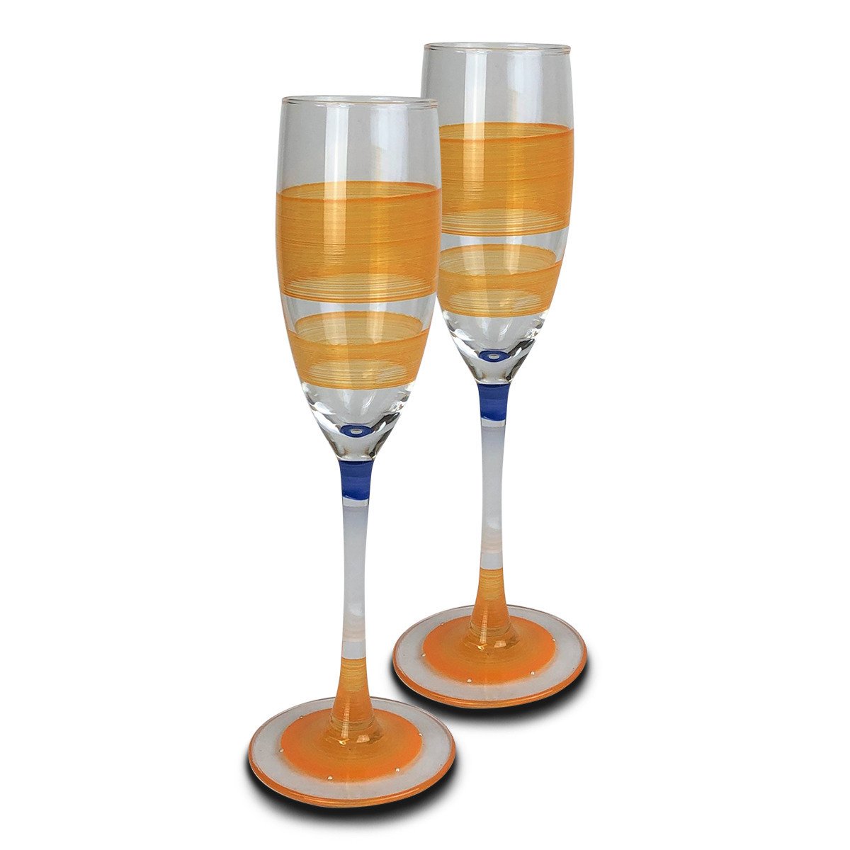 Hand Painted Glassware Cape Cod Cottage Stripe Orange Champagne Set Of ...