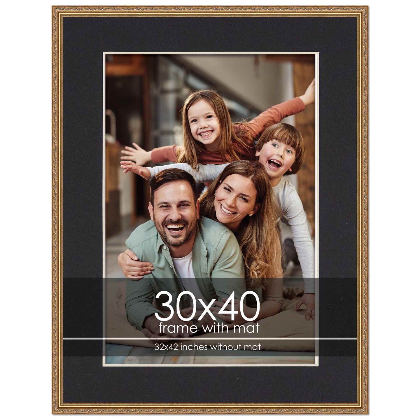 Antique Gold Frame with Black Photo Mat, UV Acrylic Front, Foam Board ...