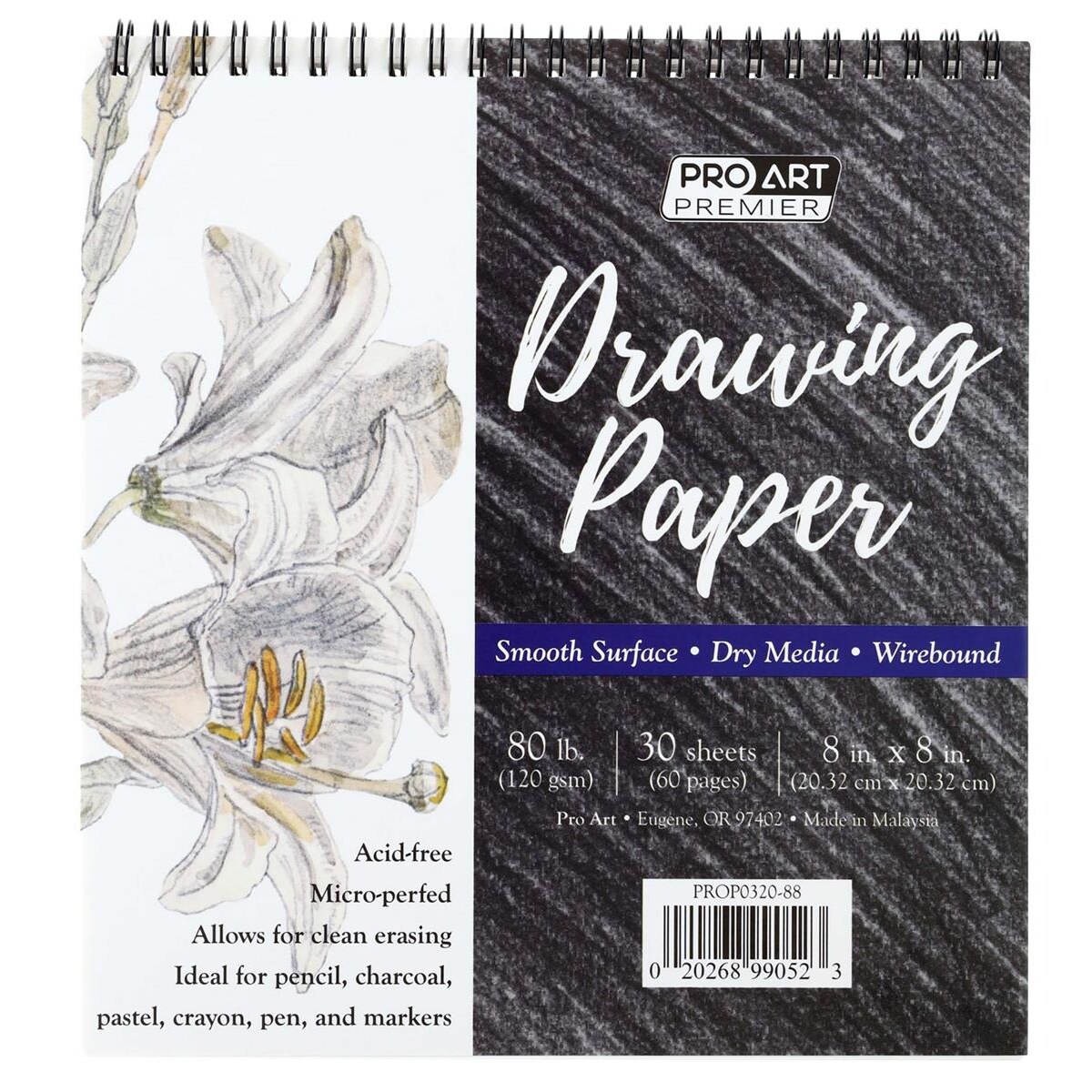 Pro Art Premium Drawing Paper Pad 8"x8" 30 sheets, 80#, Wire, Sketch ...