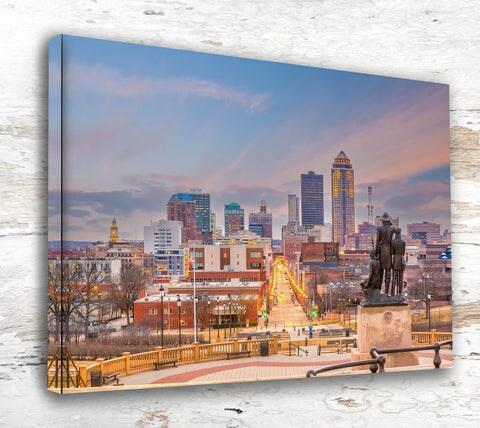 Des Moines Iowa Canvas Wall Art - Stunning Cityscape Print - Midwest ...