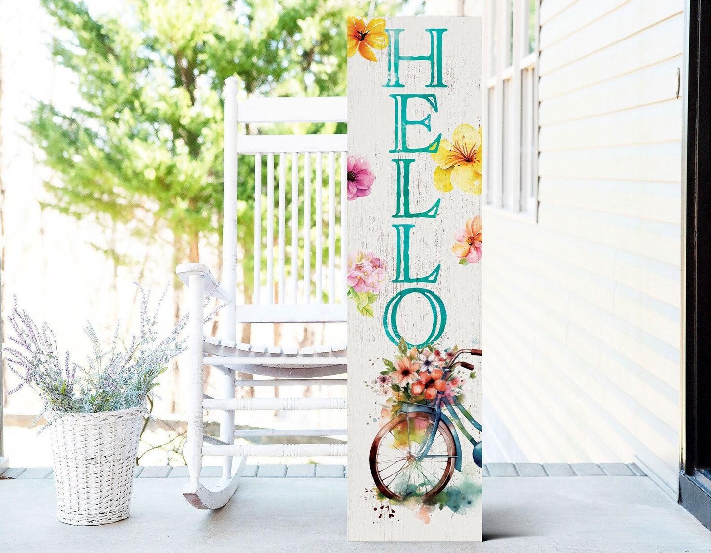 36in Spring Hello Porch Sign for Front Door Wooden Porch Sign, Front ...