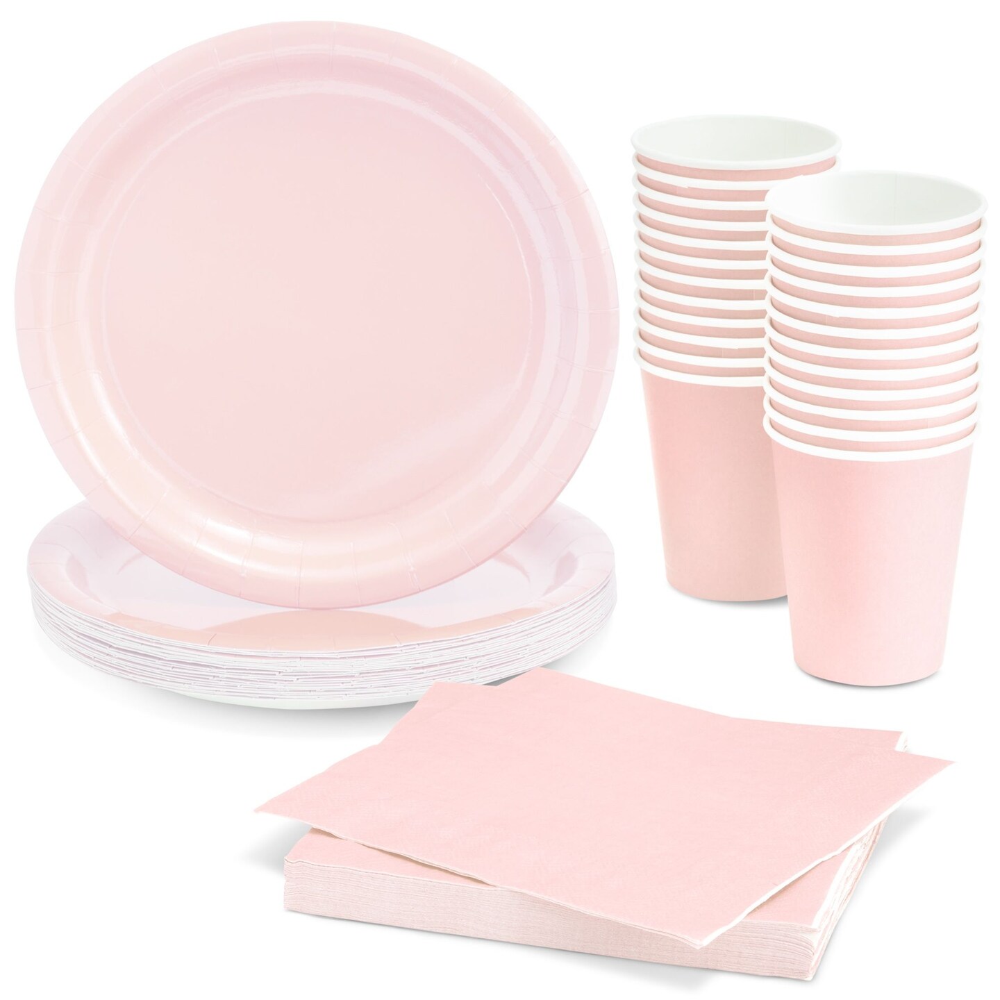 Serves 24 Pink Party Supplies with Paper Plates, Cups, and Napkins for ...