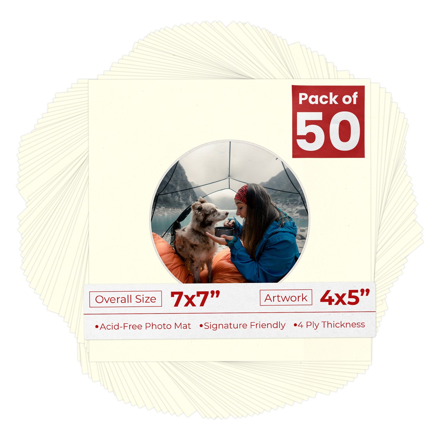 Cream Linen Mat Board for 7x7 Frames - Circle Opening for 4x5 Photos ...