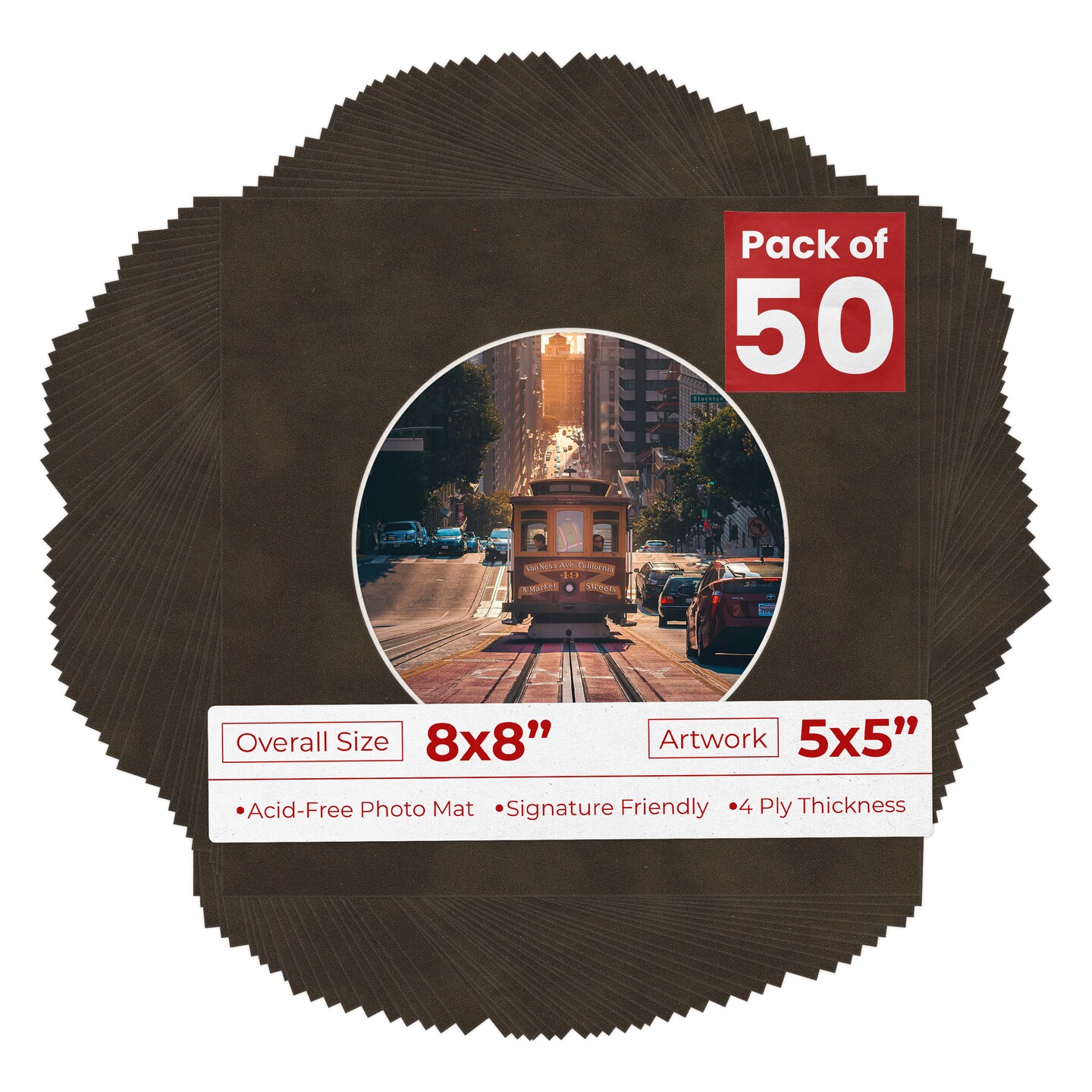 Brown Suede Mat Board for 8x8 Frames - Circle Opening for 5x5 Photos ...