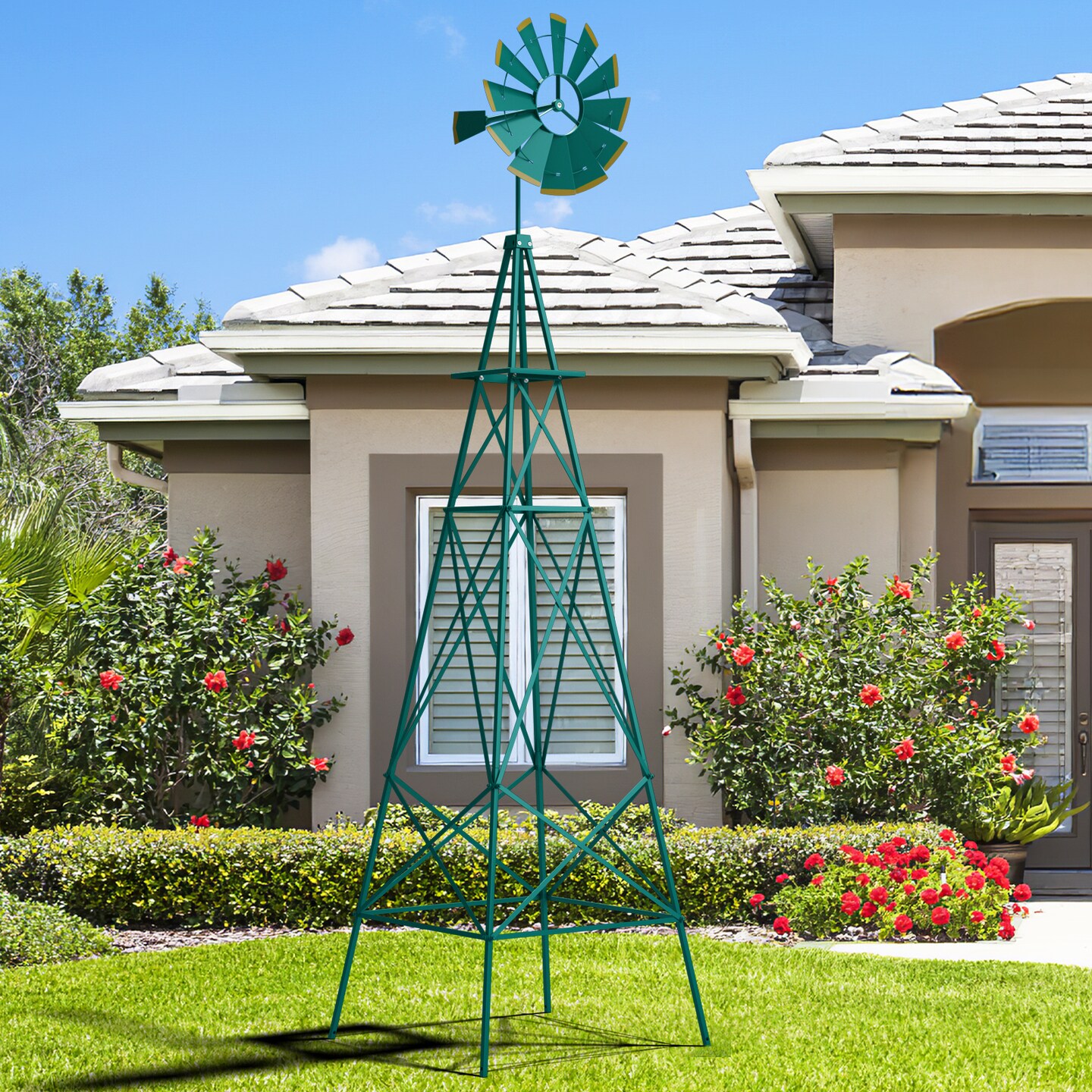 Sturdy 8 Feet Metal Windmill Outdoor Garden Decoration with Rotating ...