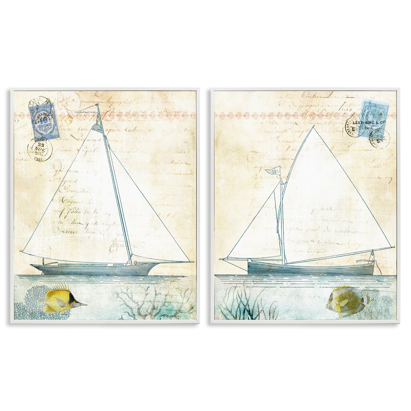 Stupell Industries Sailboats with Vintage Postage 2pc Framed Giclee Set By Susan Arnot | Michaels