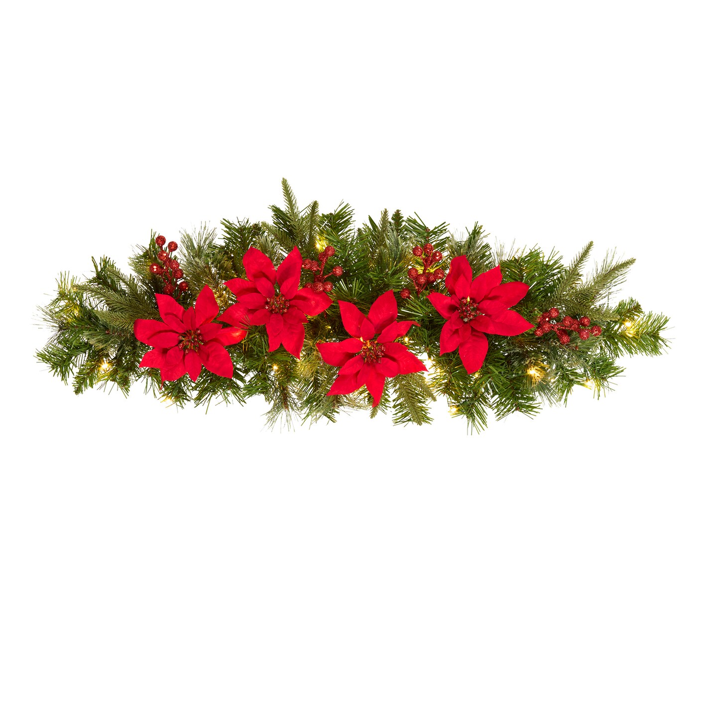 National Tree Company 3' Feel Real® Colonial Mantel Swag with Red ...