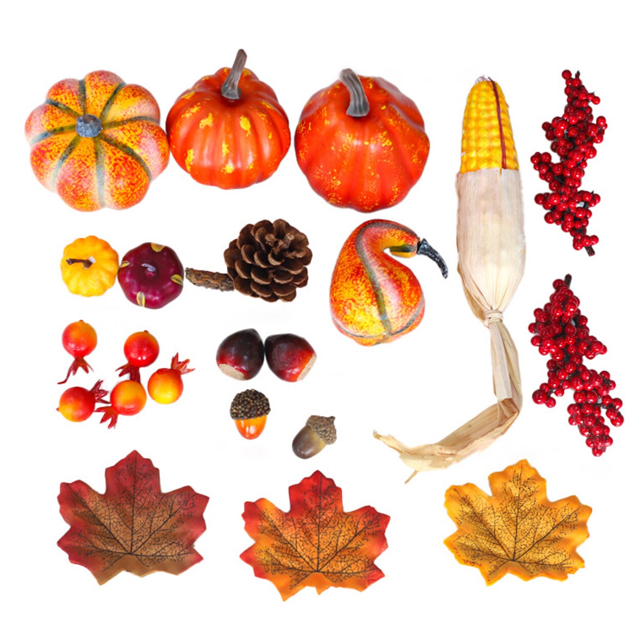 Fall Artificial Pumpkin Set Mini Harvest Pumpkin Maple Pine Cone Decor ...