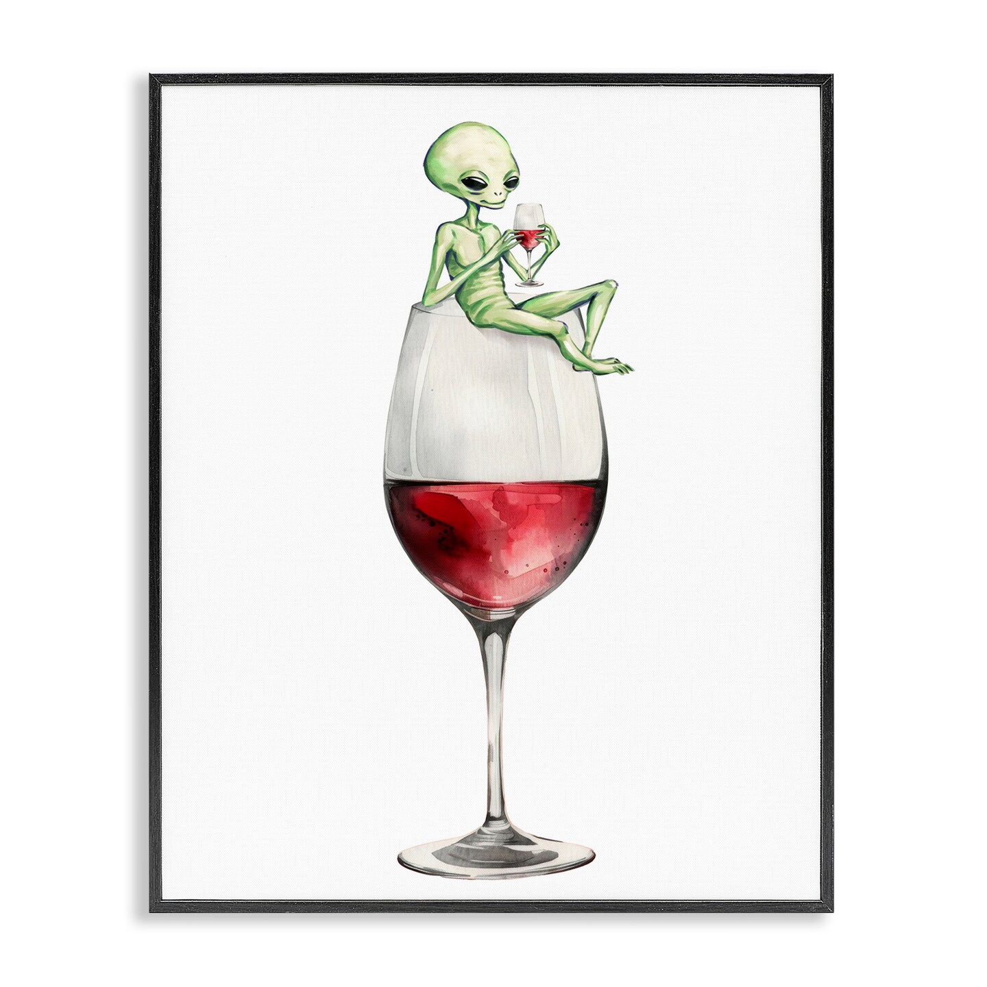 Stupell Industries Alien Perched on Wine Glass Framed Giclee Design by ...