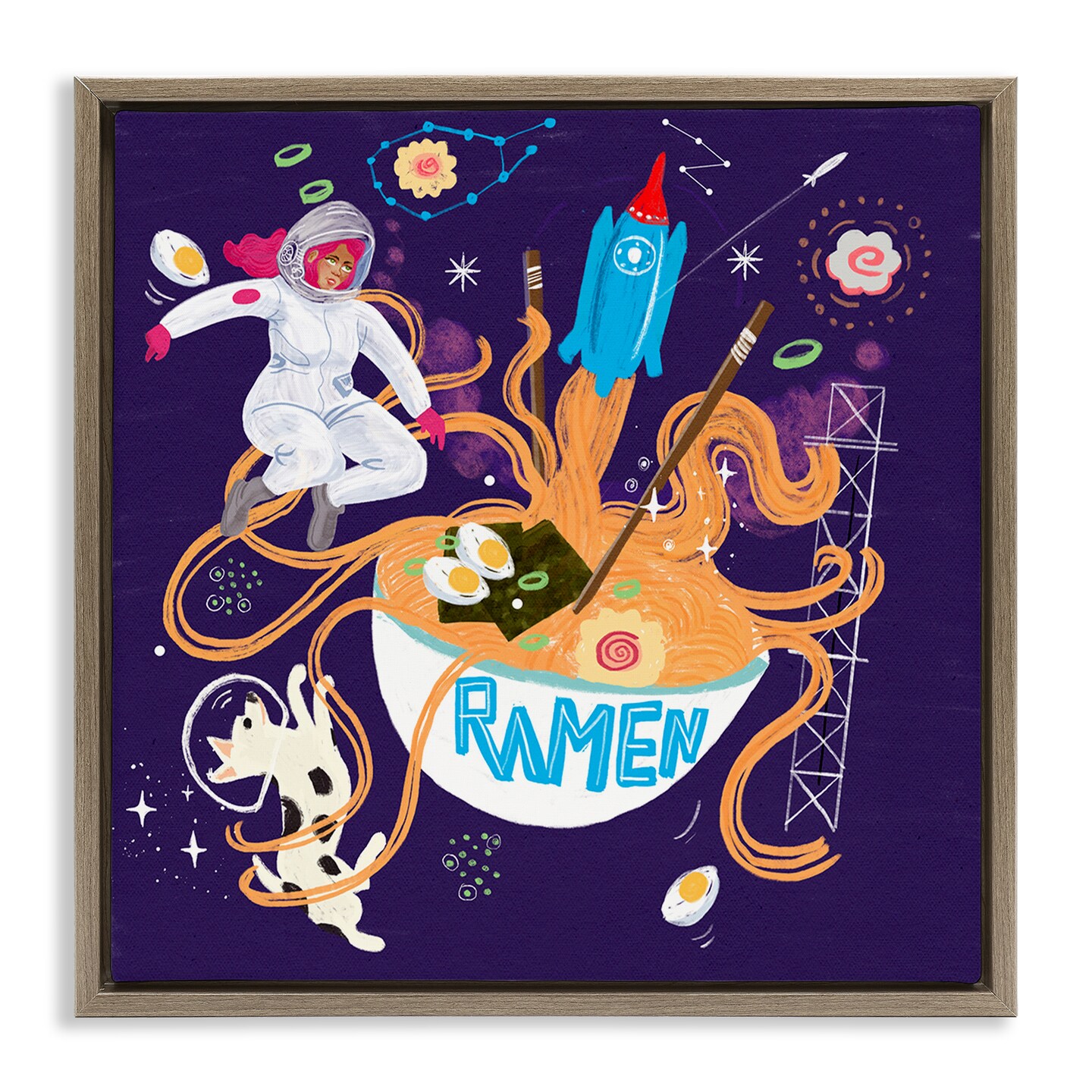 Stupell Industries Whimsical Ramen in Space Floating Frame Design by ...
