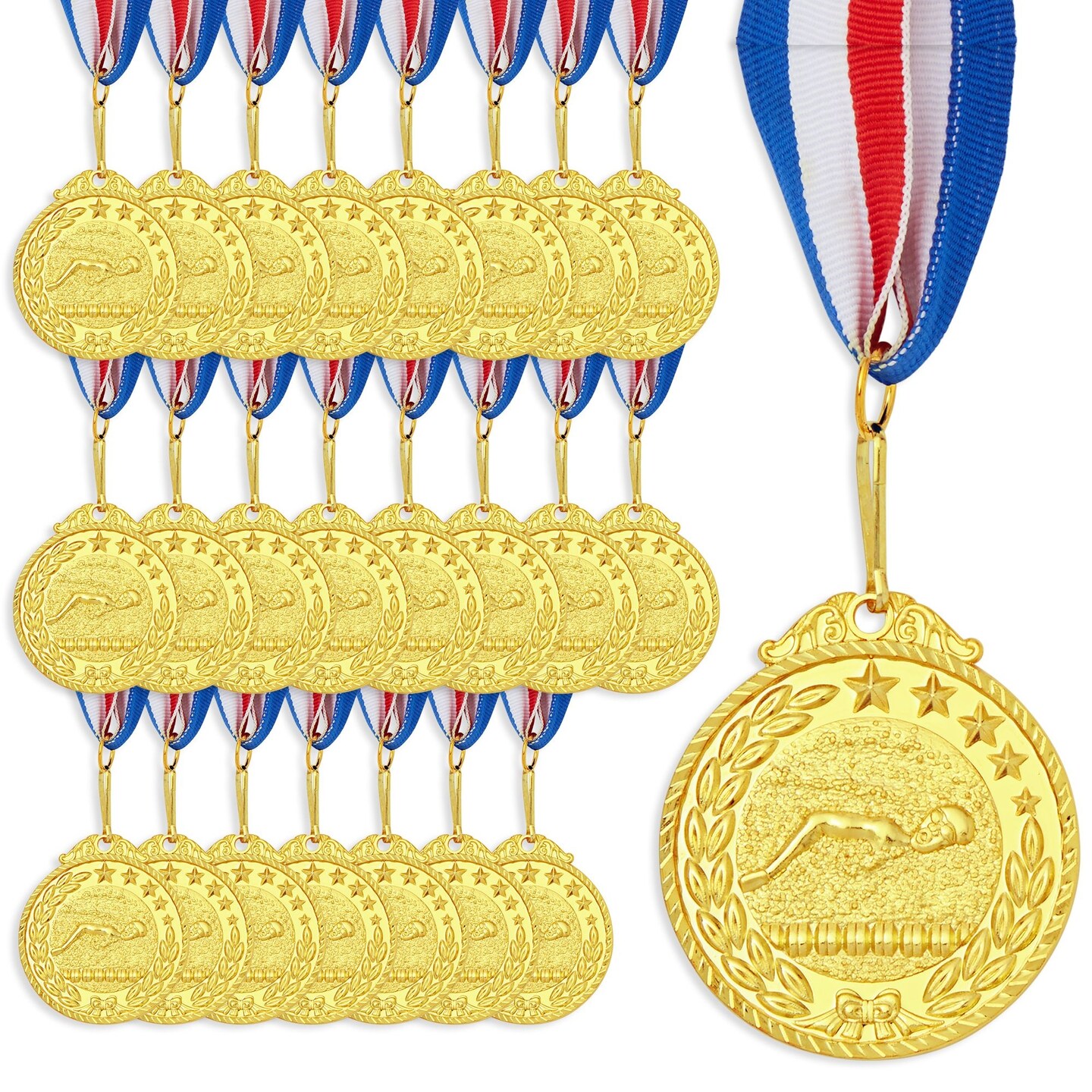 24 Pack Swimming Medals with Ribbons for All Ages, Gold Medals for ...