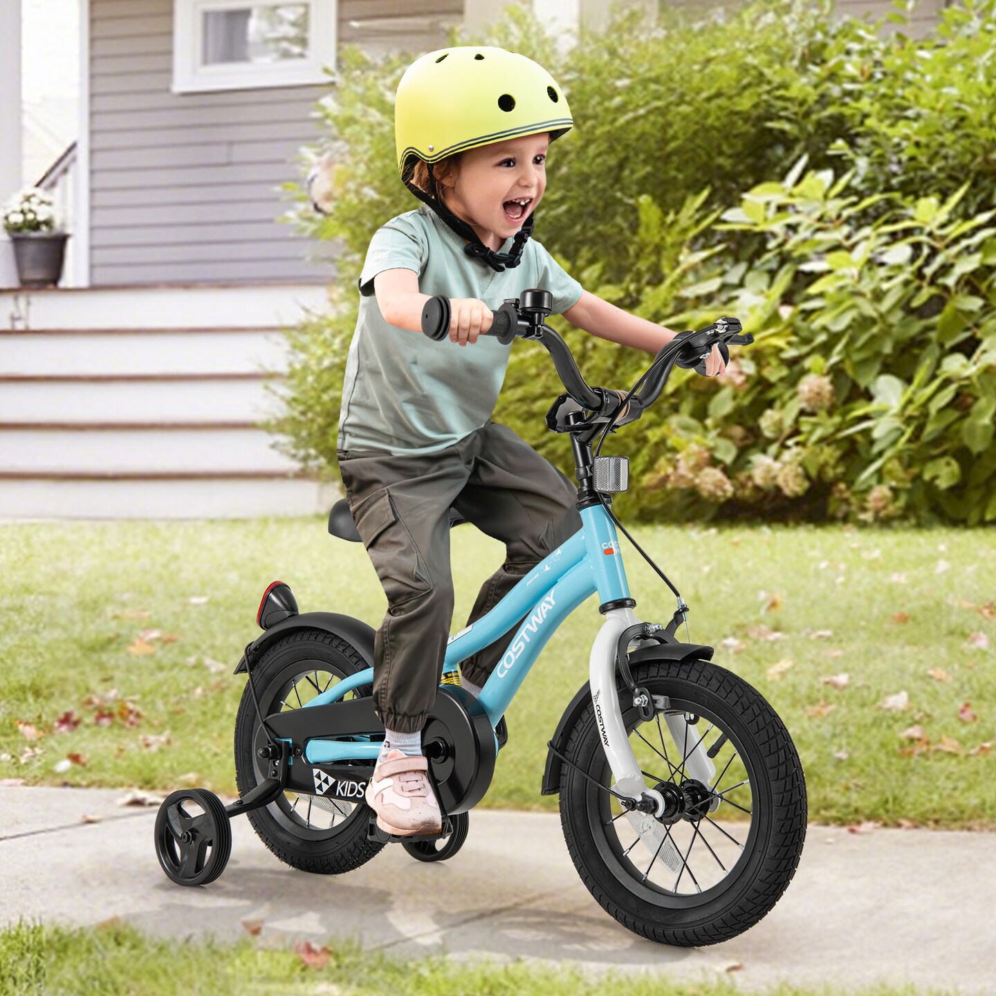 Blue Kids Bicycle with Hand and Coaster Brakes and Anti-Slip Handlebars ...