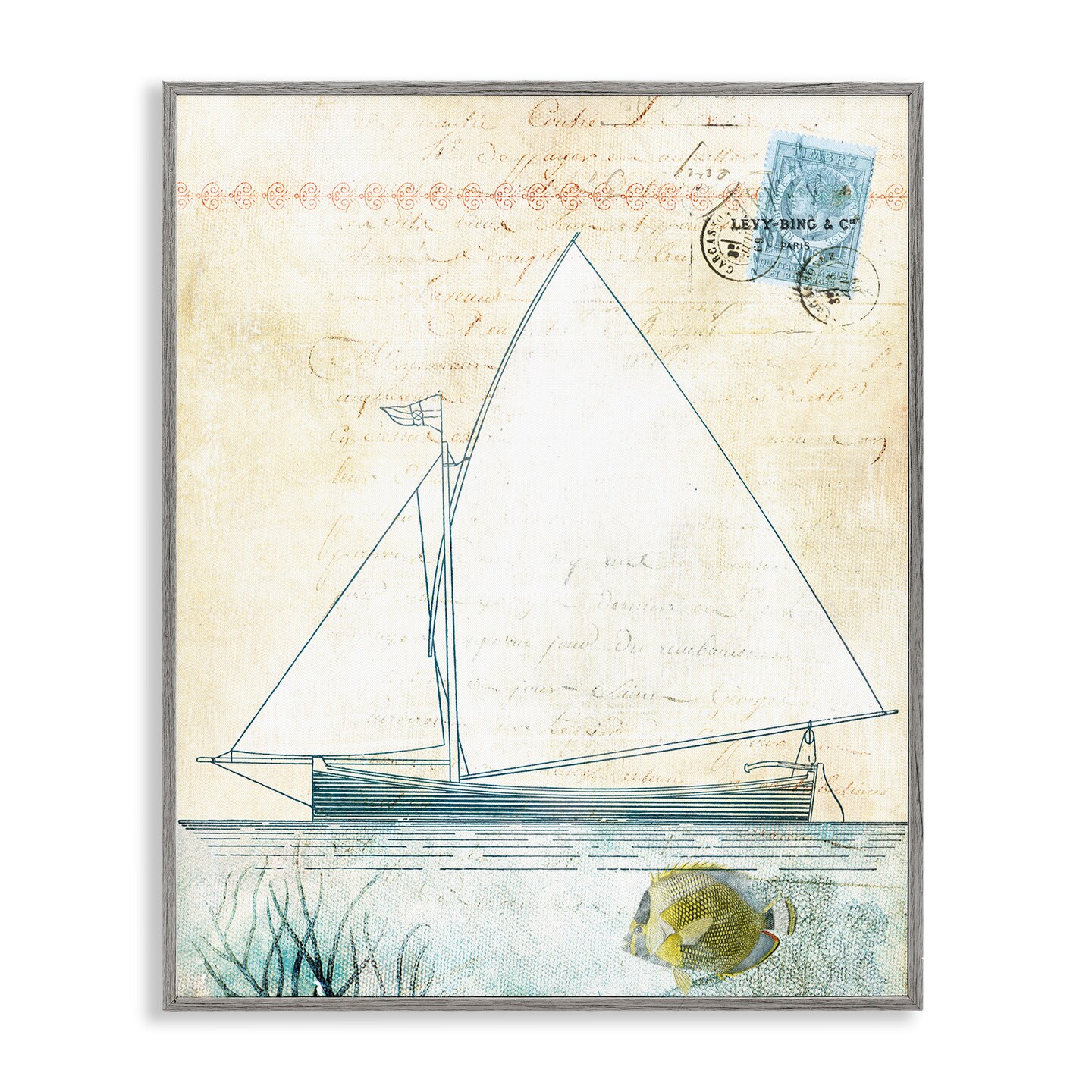 Stupell Industries Antique Sailboat & Postal Stamp Framed Giclee By Susan Arnot | Michaels
